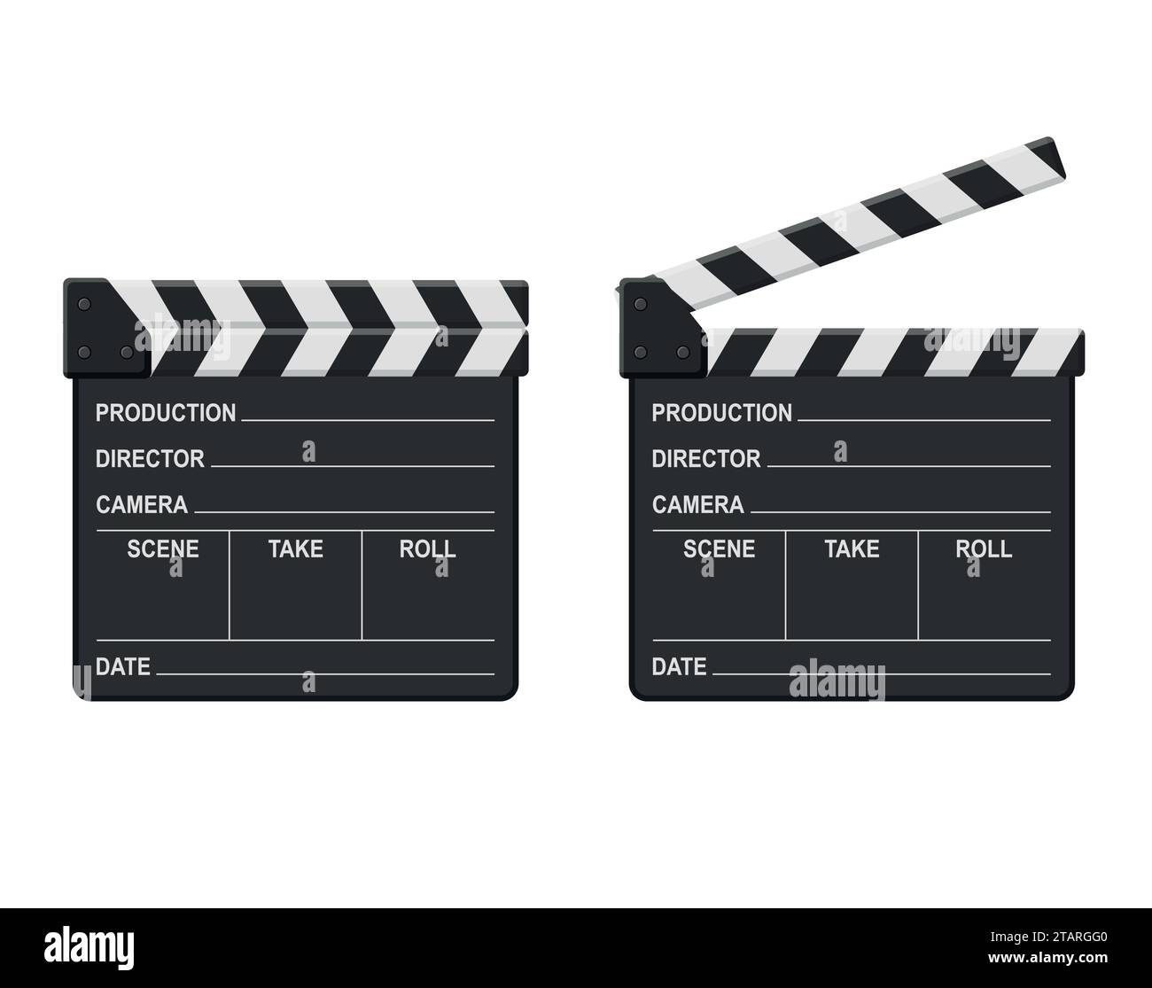 Film clappers boards isolated on white background. Blank movie clapper ...