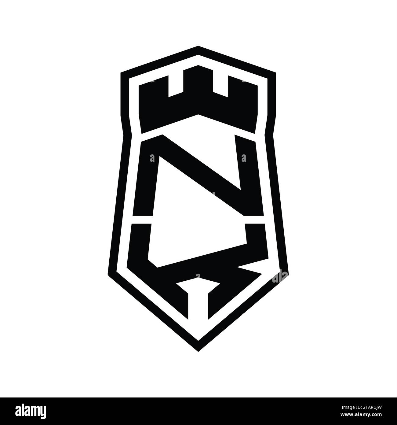 NK Letter Logo monogram hexagon shield shape up and down with crown ...