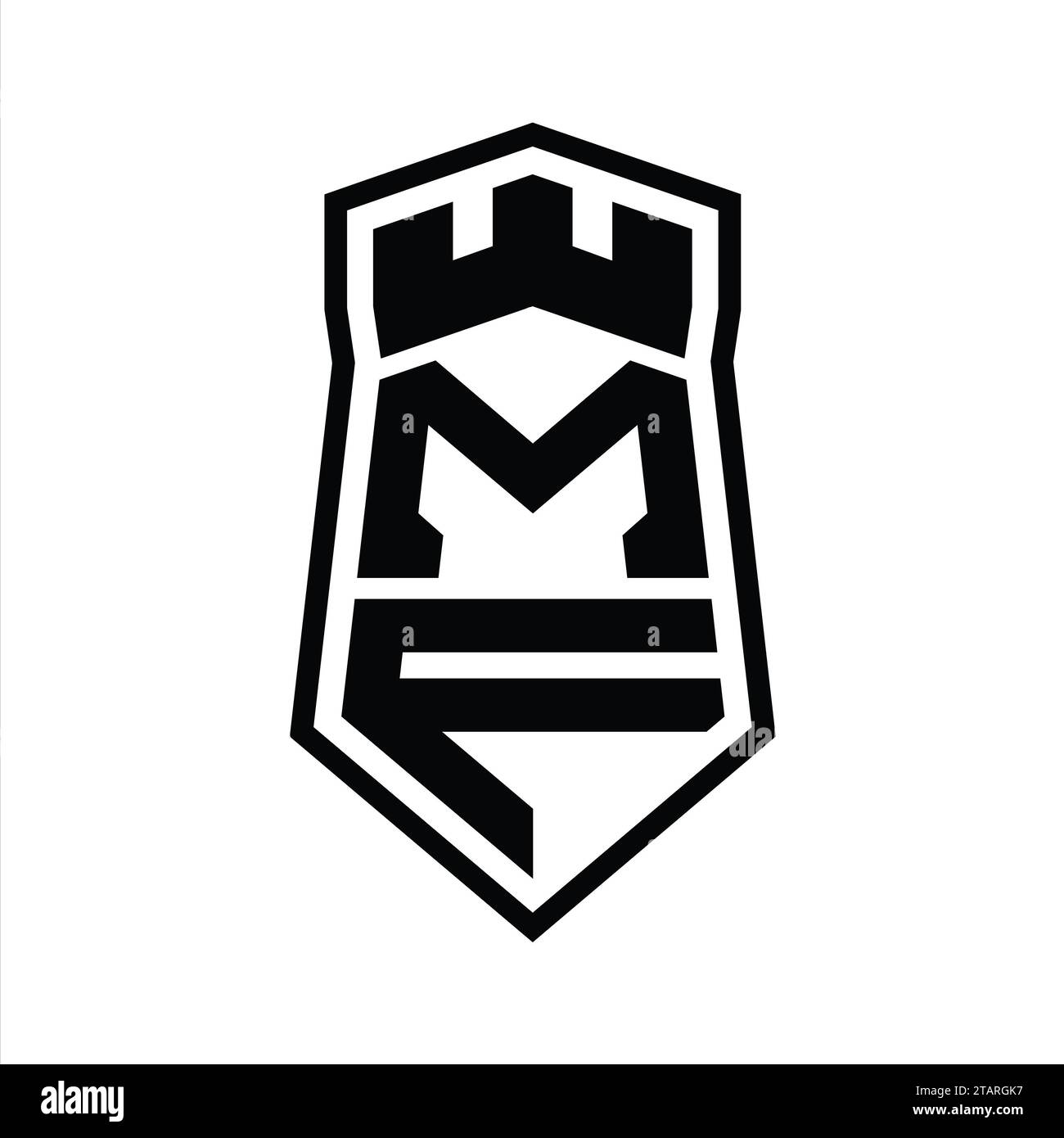 MF Letter Logo monogram hexagon shield shape up and down with crown ...