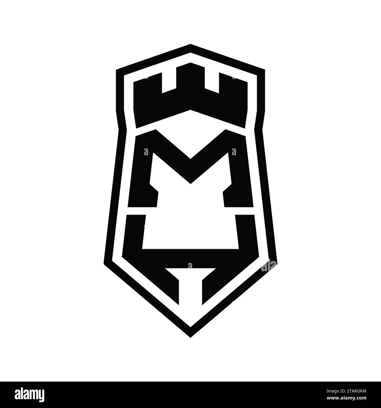 MH Letter Logo monogram hexagon shield shape up and down with crown ...