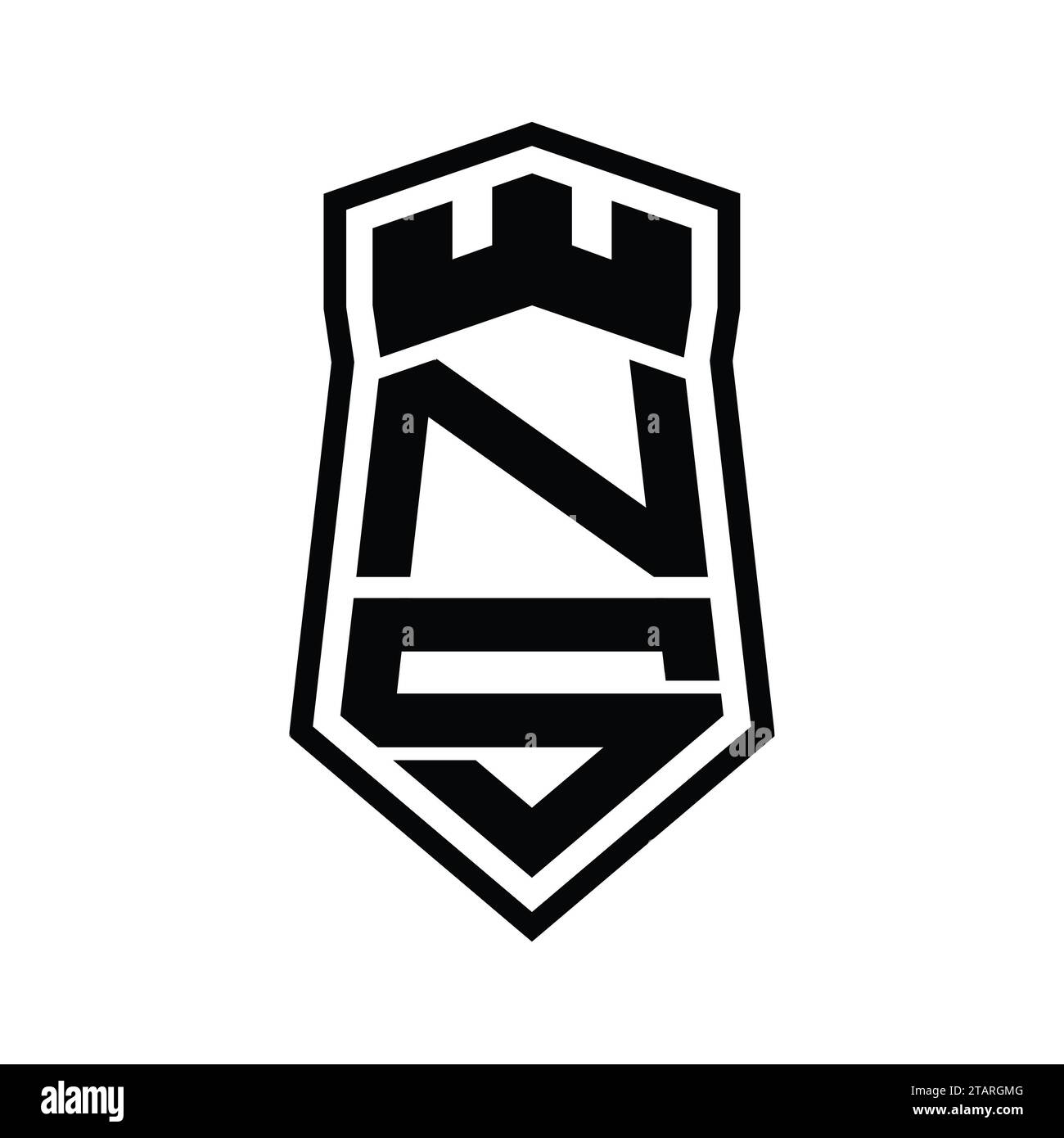 NS Letter Logo monogram hexagon shield shape up and down with crown ...