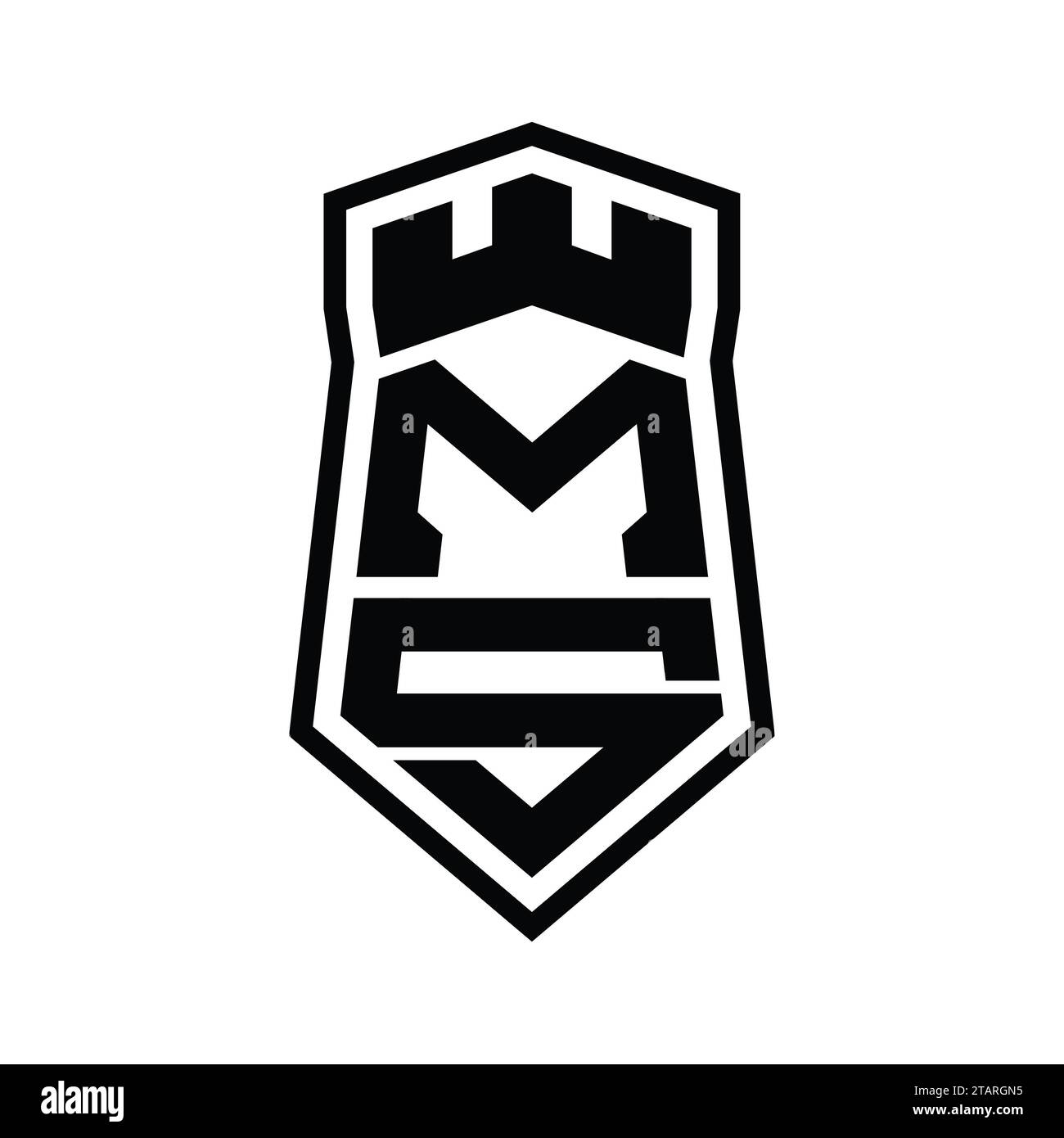 MS Letter Logo monogram hexagon shield shape up and down with crown ...