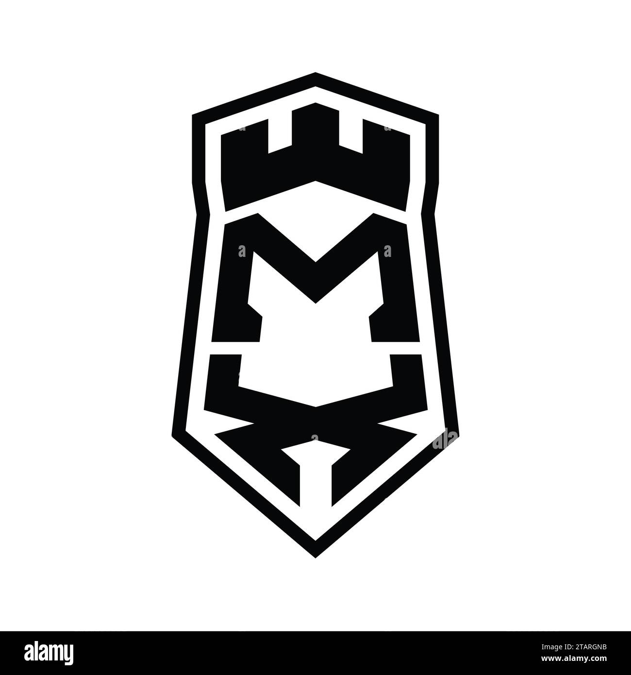 MX Letter Logo monogram hexagon shield shape up and down with crown castle isolated style design ...
