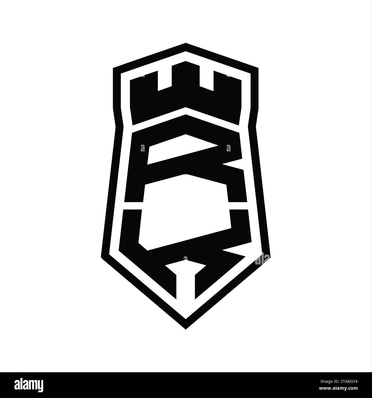 RK Letter Logo monogram hexagon shield shape up and down with crown castle isolated style design ...