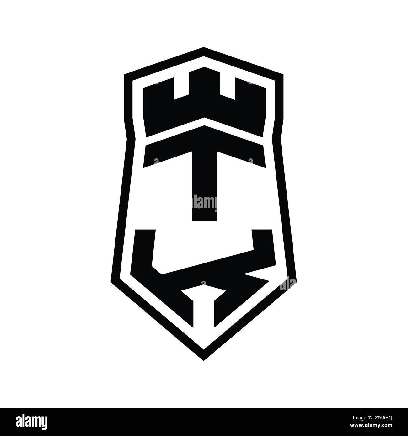 TK Letter Logo monogram hexagon shield shape up and down with crown ...