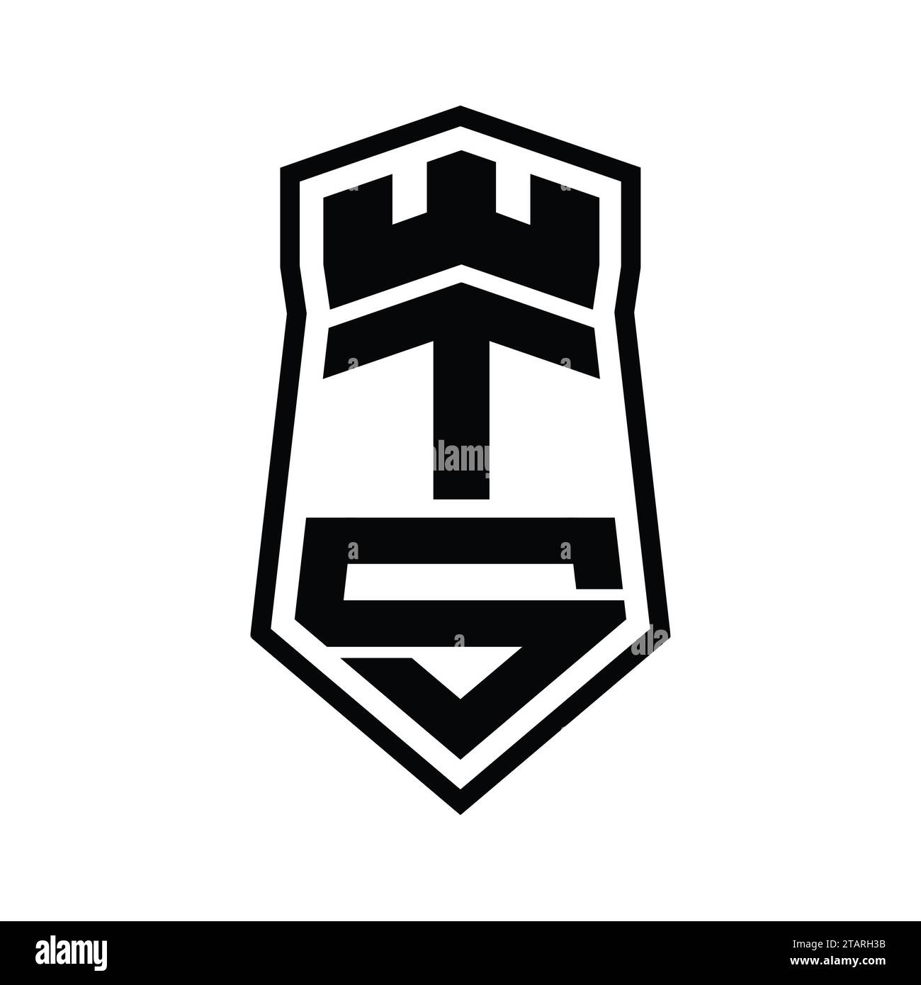 TS Letter Logo monogram hexagon shield shape up and down with crown castle isolated style design ...