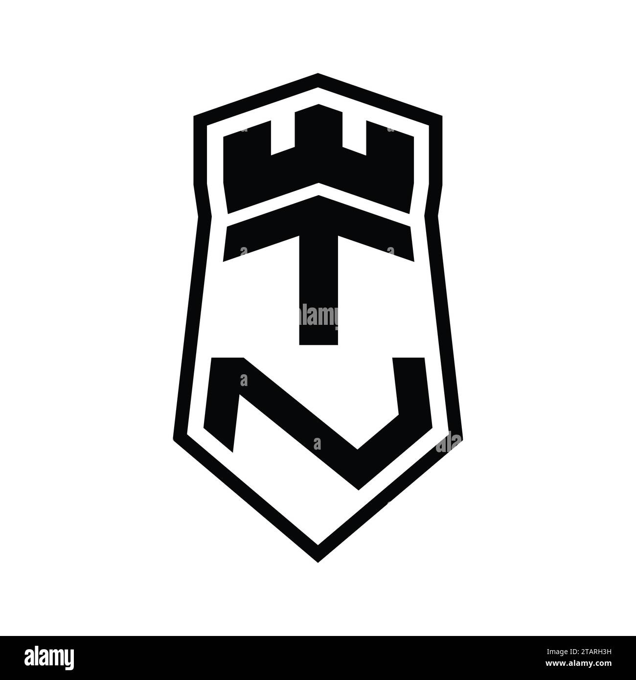 TN Letter Logo monogram hexagon shield shape up and down with crown castle isolated style design ...
