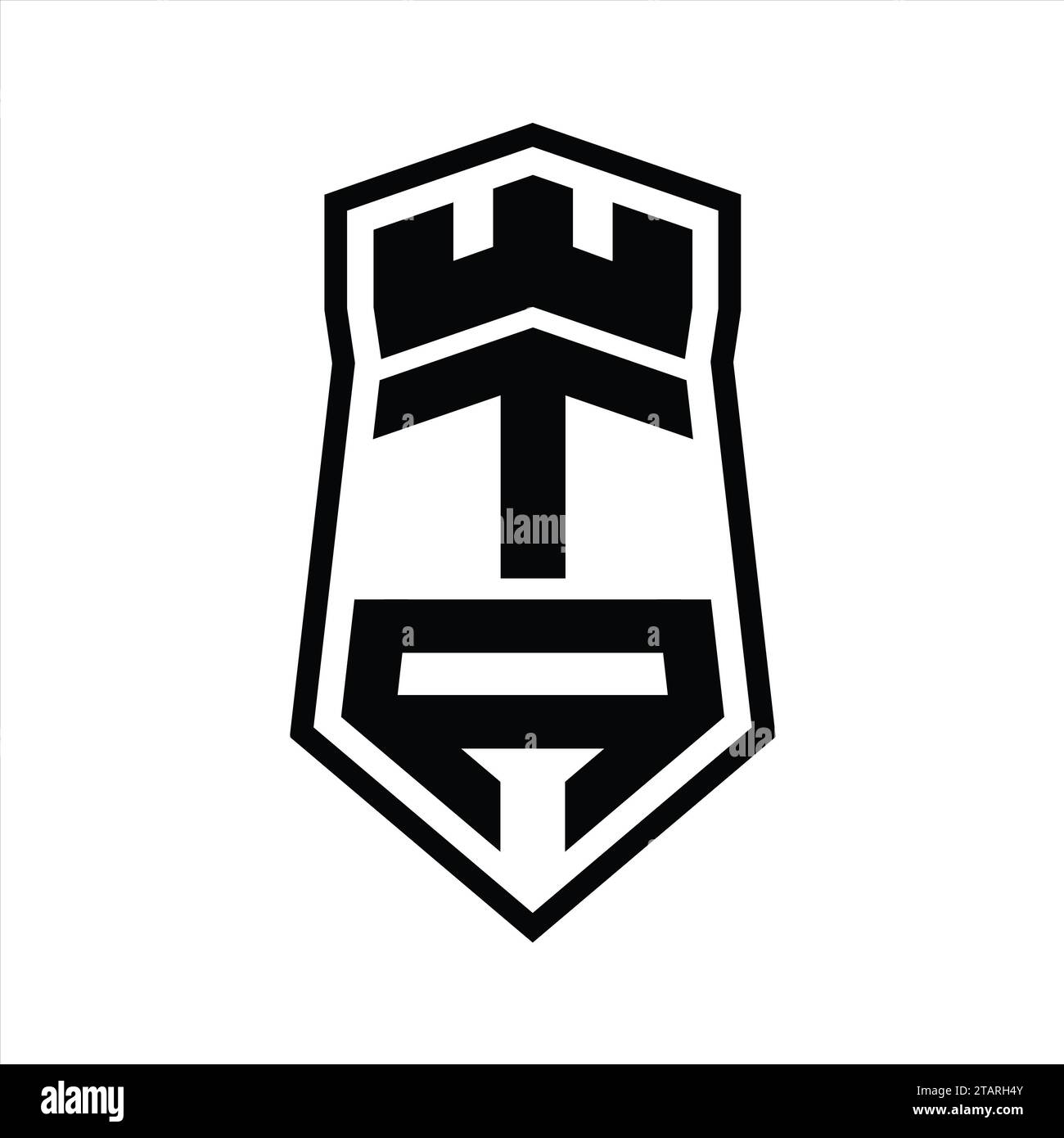 TA Letter Logo monogram hexagon shield shape up and down with crown ...