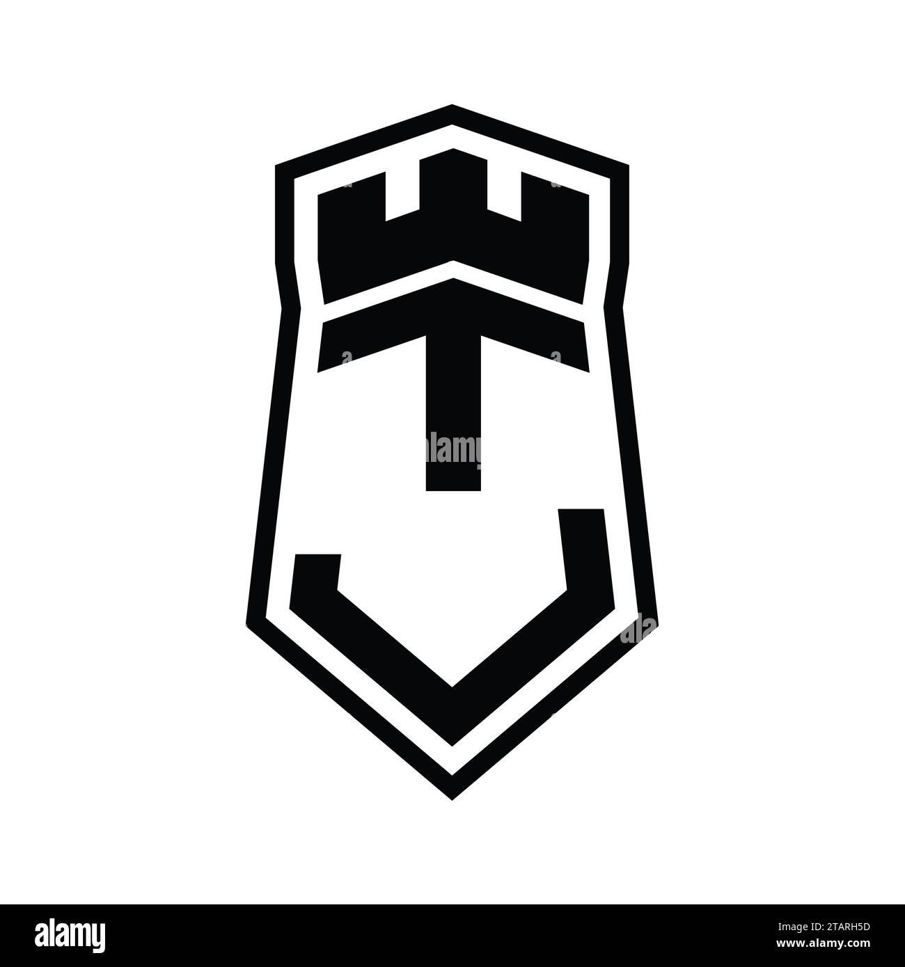 TJ Letter Logo monogram hexagon shield shape up and down with crown castle isolated style design ...
