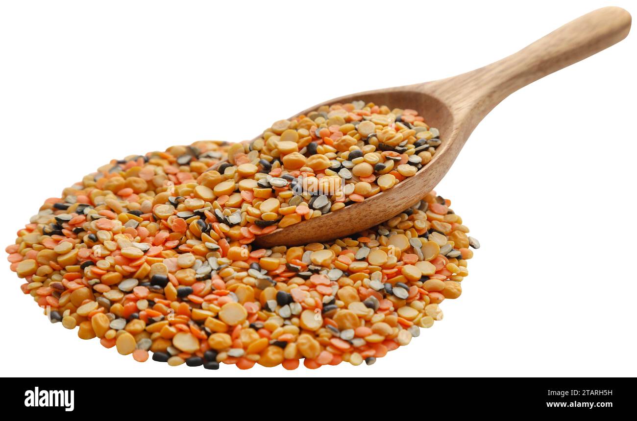 Mixed daal in a wooden spoon Stock Photo - Alamy