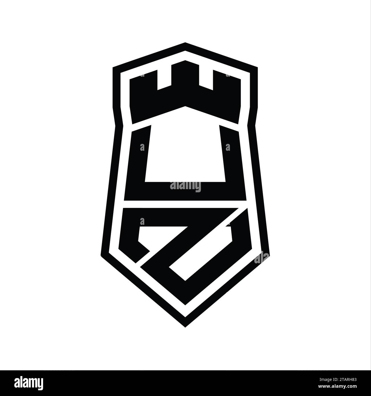 UZ Letter Logo monogram hexagon shield shape up and down with crown castle isolated style design ...
