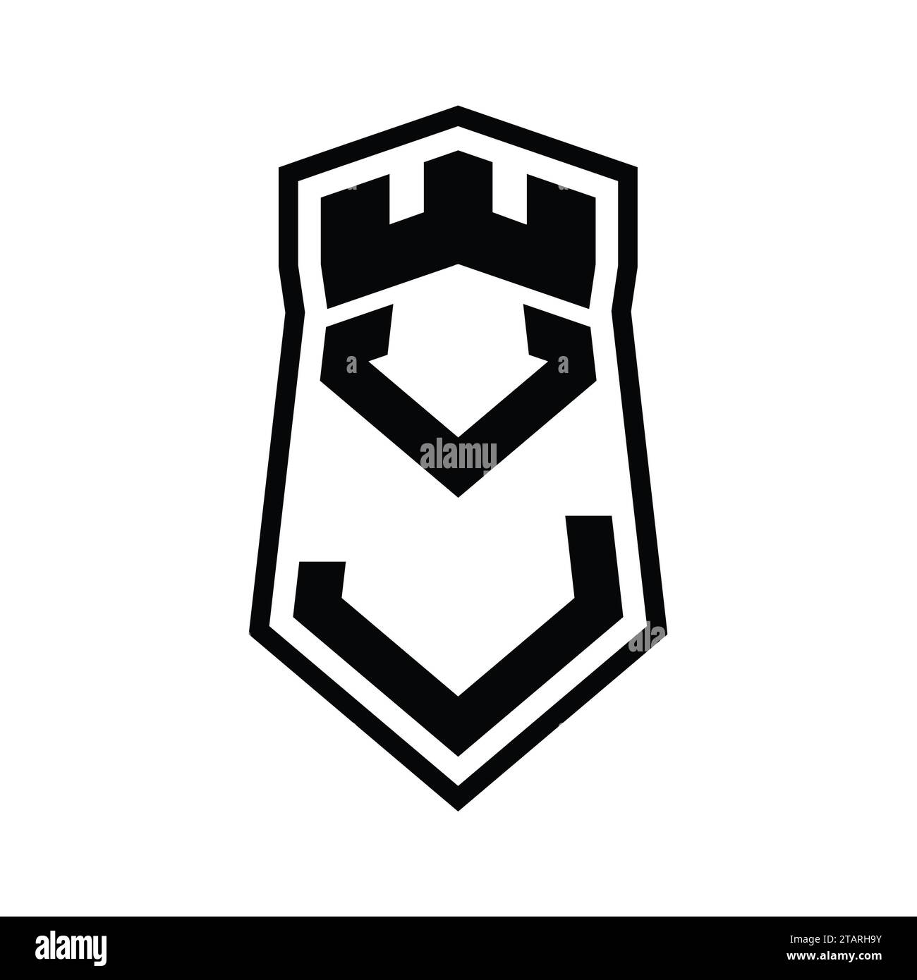 VJ Letter Logo monogram hexagon shield shape up and down with crown castle isolated style design ...