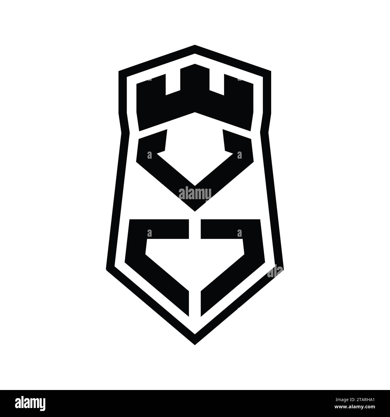 VO Letter Logo monogram hexagon shield shape up and down with crown castle isolated style design ...