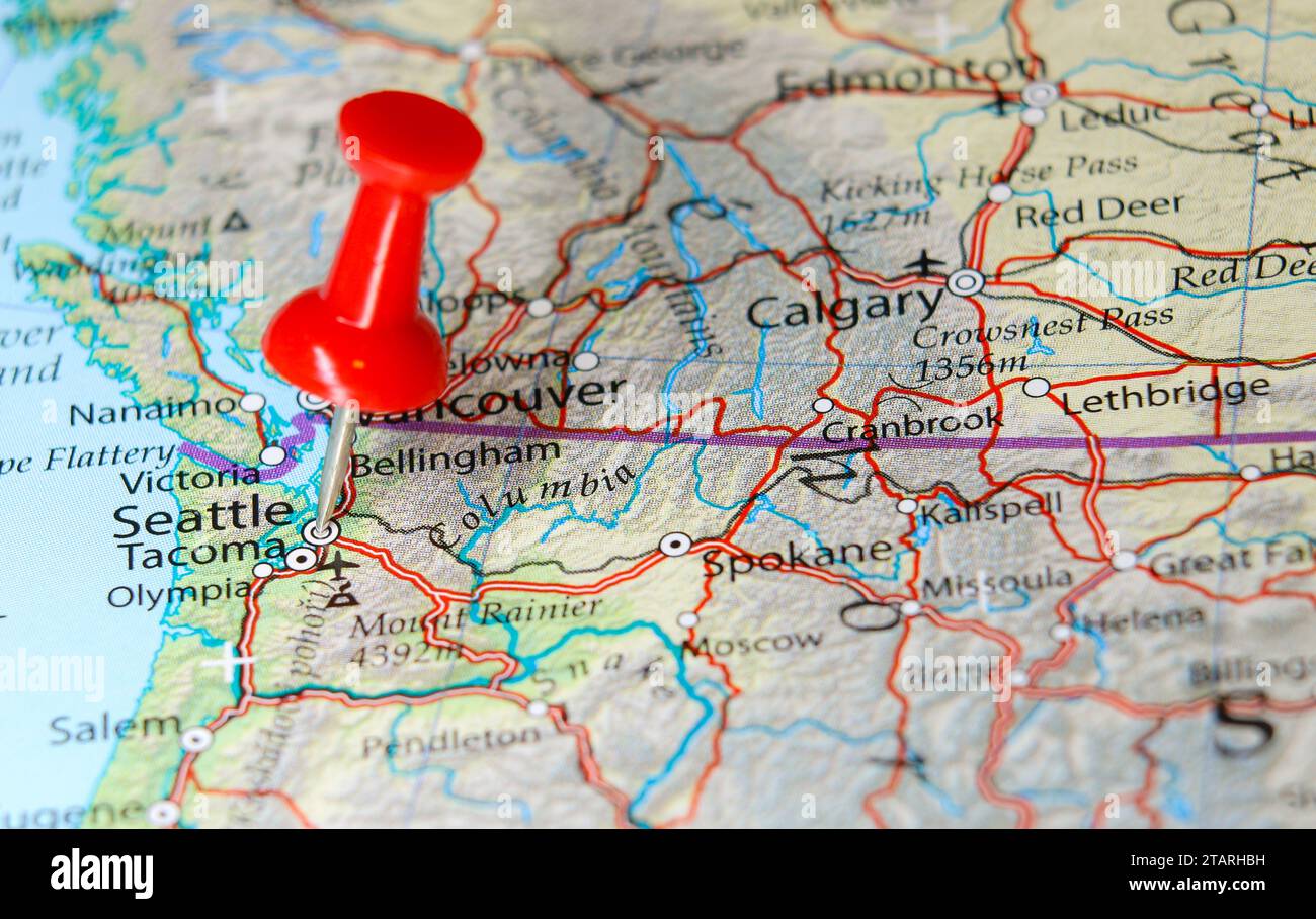 Seattle, Washington pin on map Stock Photo - Alamy