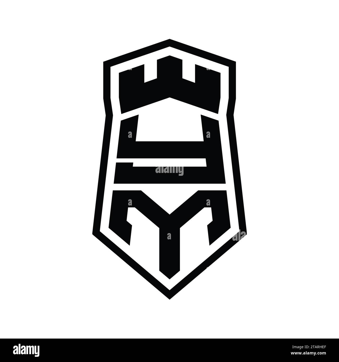 YM Letter Logo monogram hexagon shield shape up and down with crown castle isolated style design ...