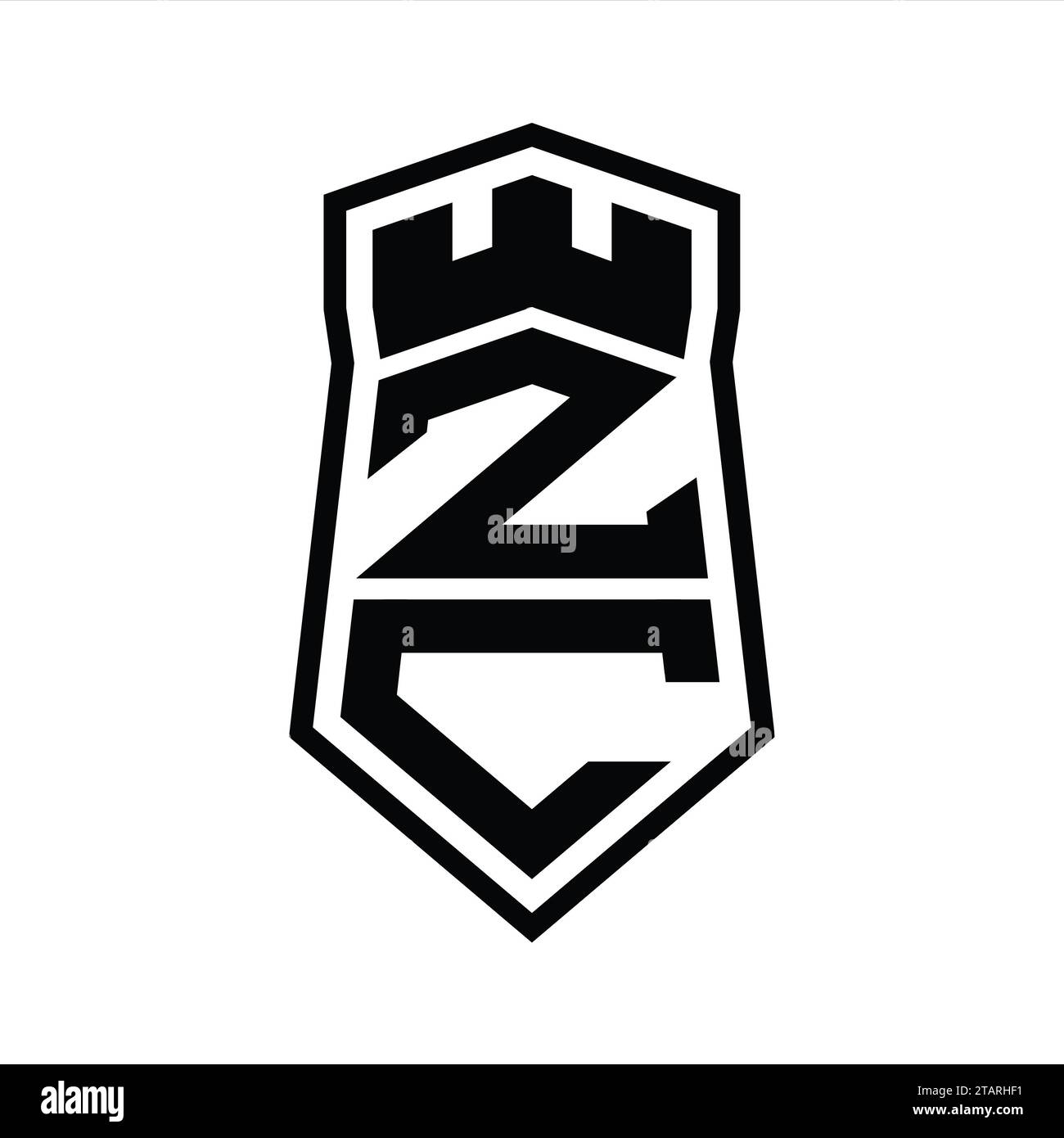 ZC Letter Logo monogram hexagon shield shape up and down with crown castle isolated style design ...