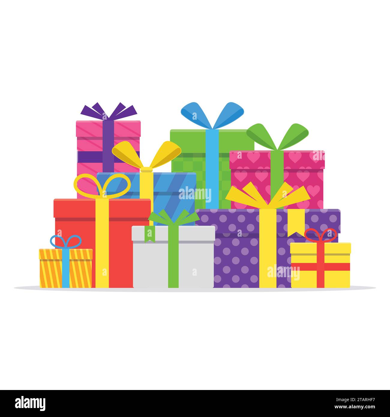 Pile colorful gift or present boxes with ribbon and bow vector set ...