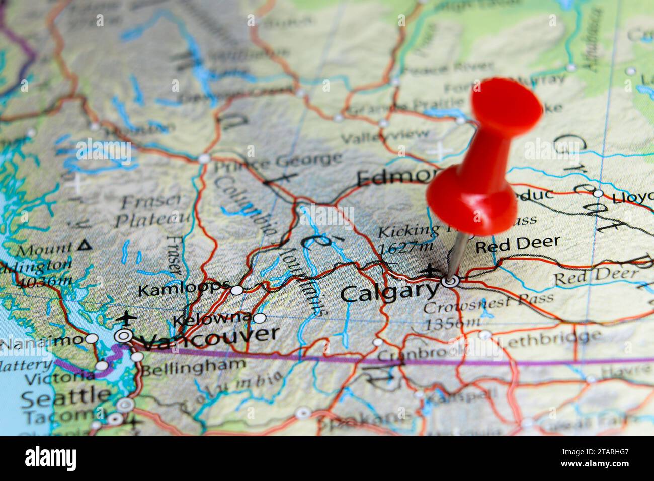 Calgary, Canada pin on map Stock Photo - Alamy