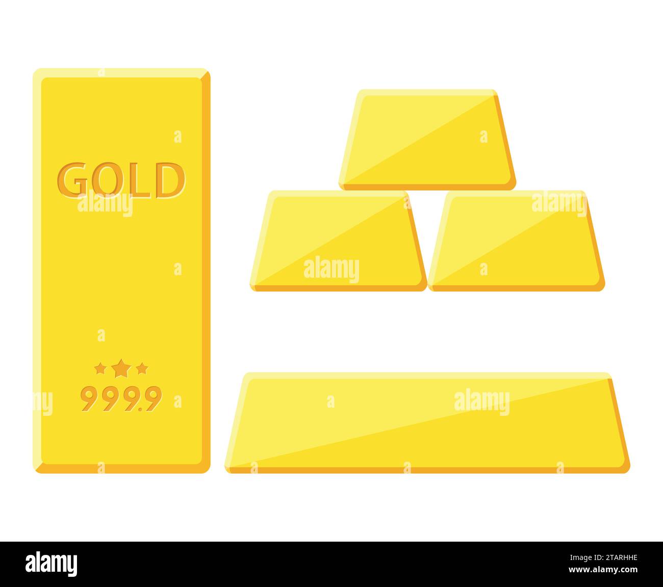 Gold bar isolated on white background. Golden bullion view from different sides. Vector ...