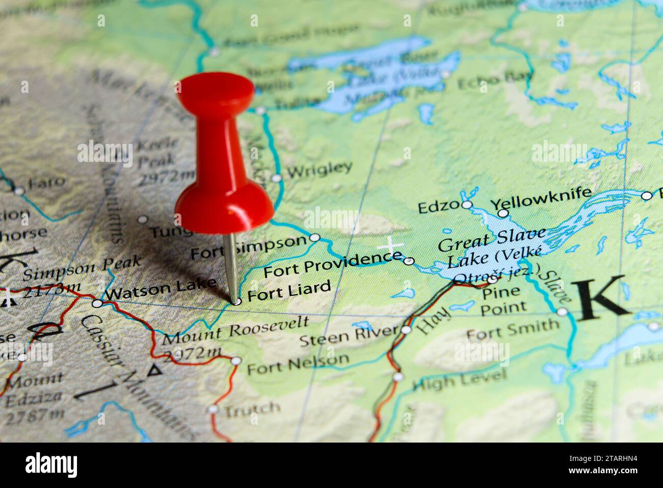 Fort Liard, Canada pin on map Stock Photo - Alamy