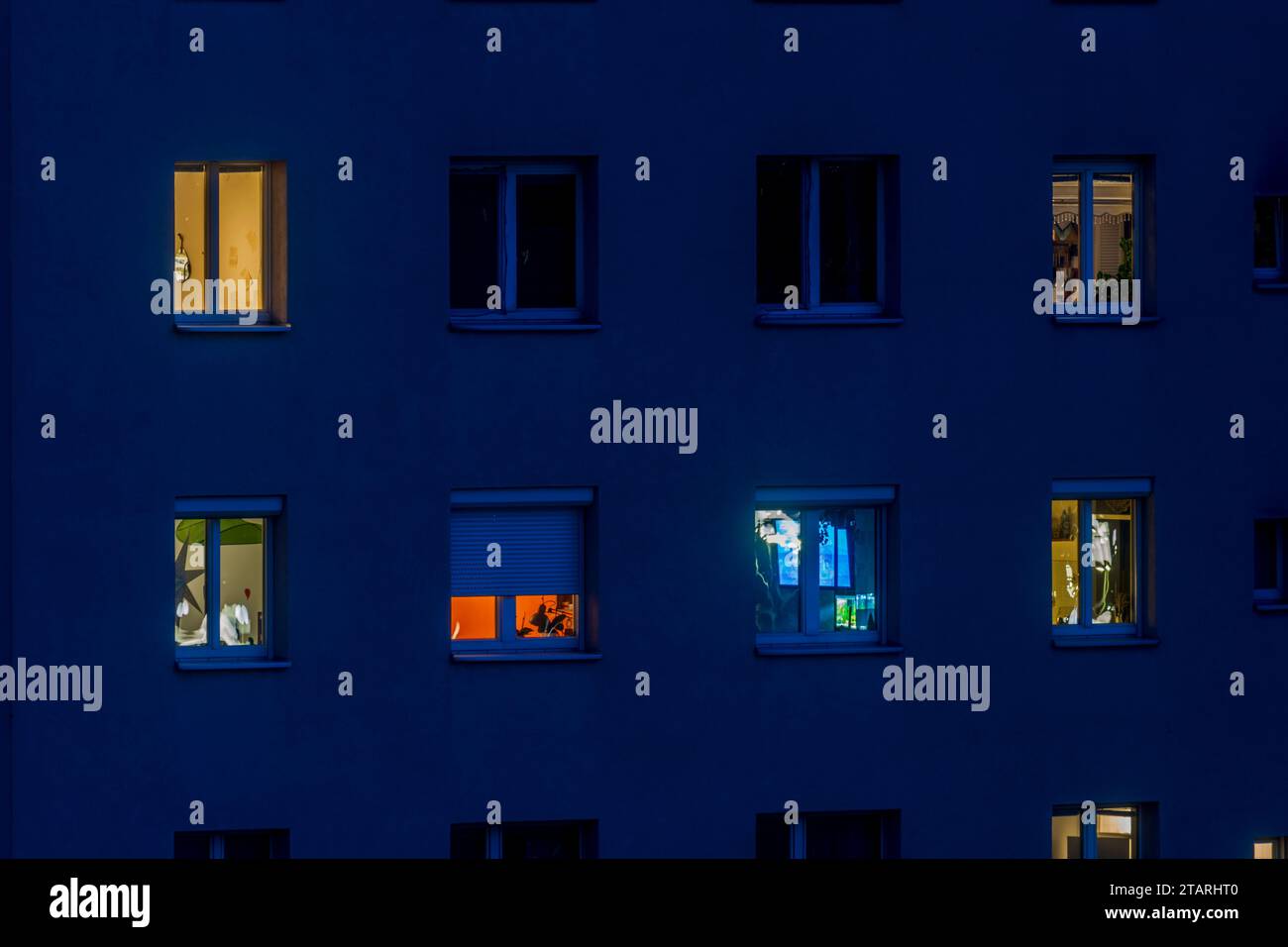 Vienna: lit windows in apartment house at night in 22. Donaustadt, Wien ...