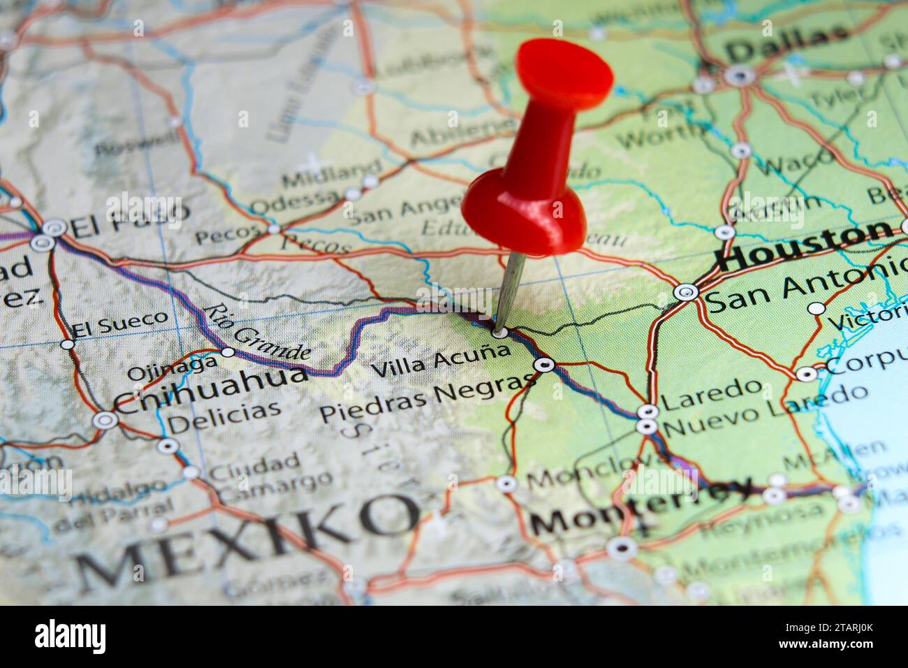 Villa Acuna, Mexico pin on map Stock Photo - Alamy