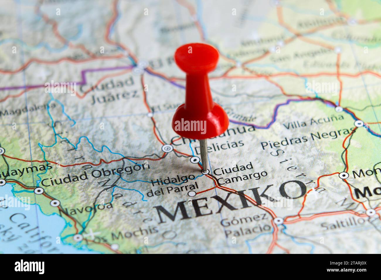 Ciudad Camargo, Mexico pin on map Stock Photo - Alamy
