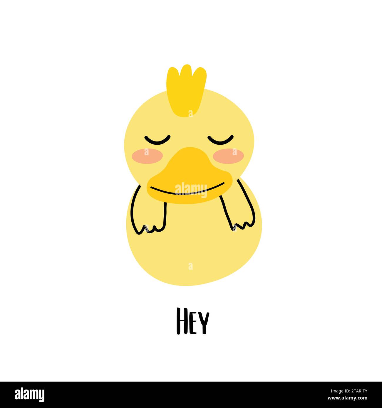 Cute yellow Scandinavian duck illustration in doodle. Friendly quote ...