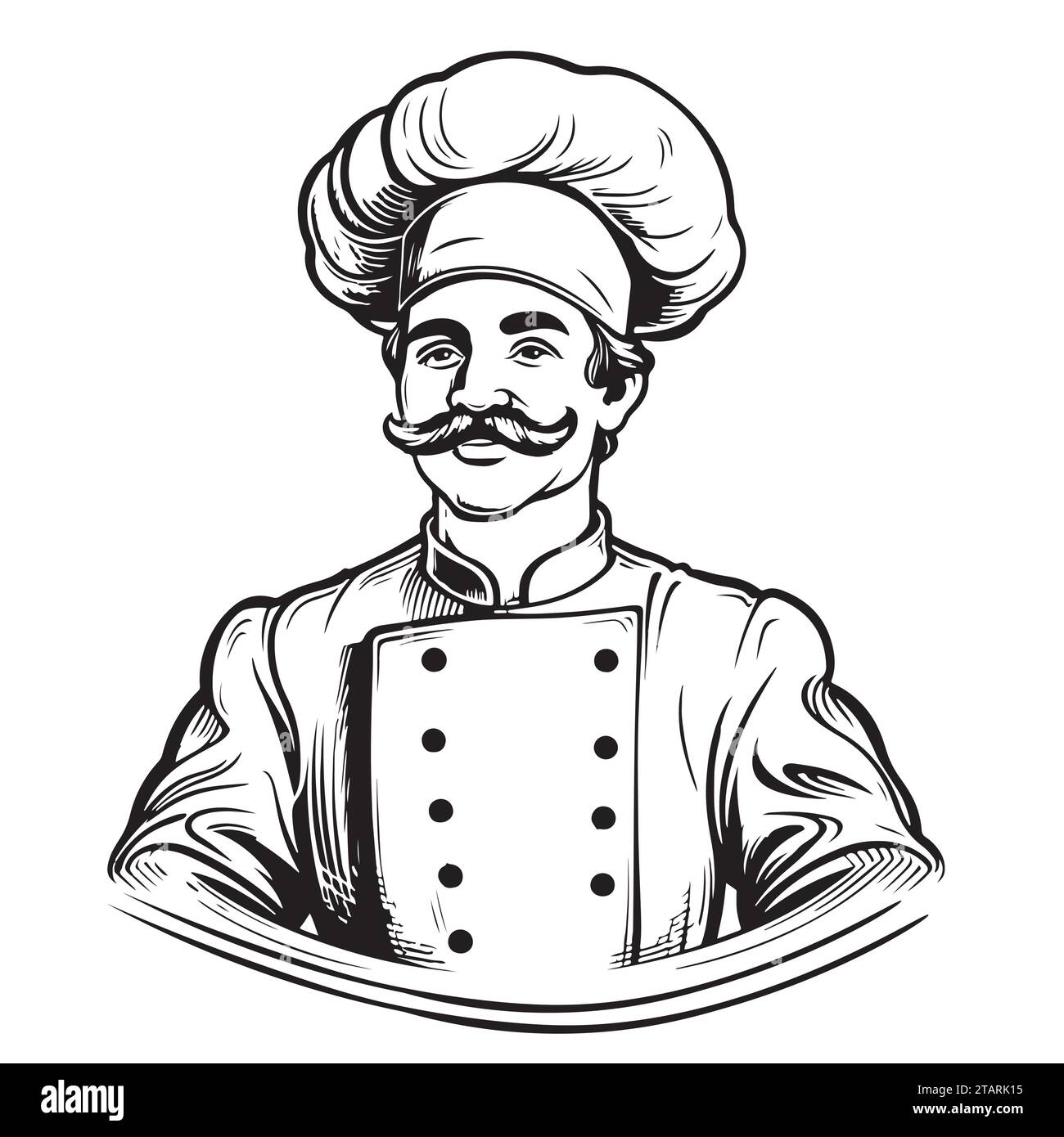 Vector illustration of a sketch of a chef with a mustache and a hat ...