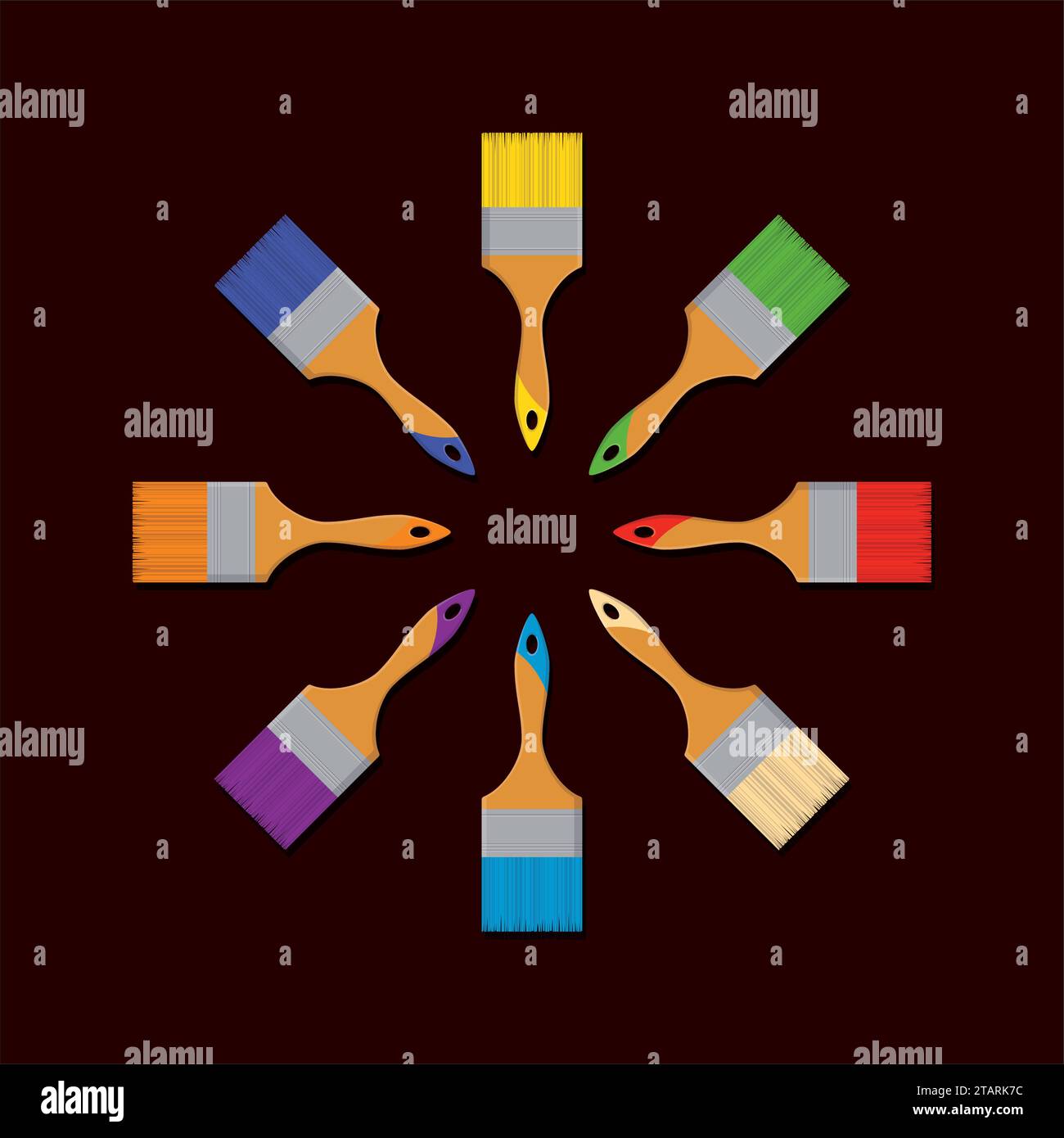 Tools design paint brushes different colors isolated on dark background ...