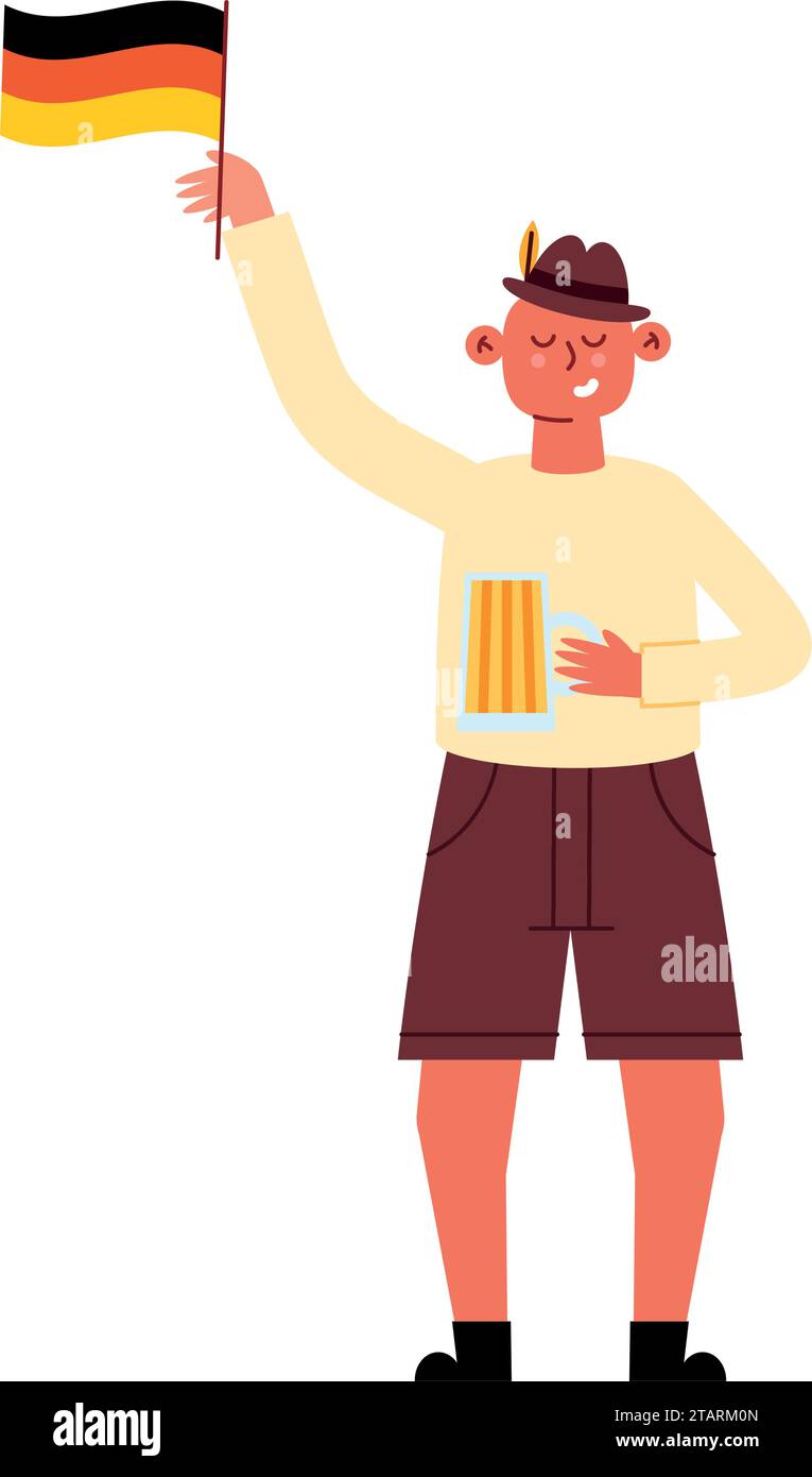 germany man with lederhosen and german flag vector isolated Stock ...