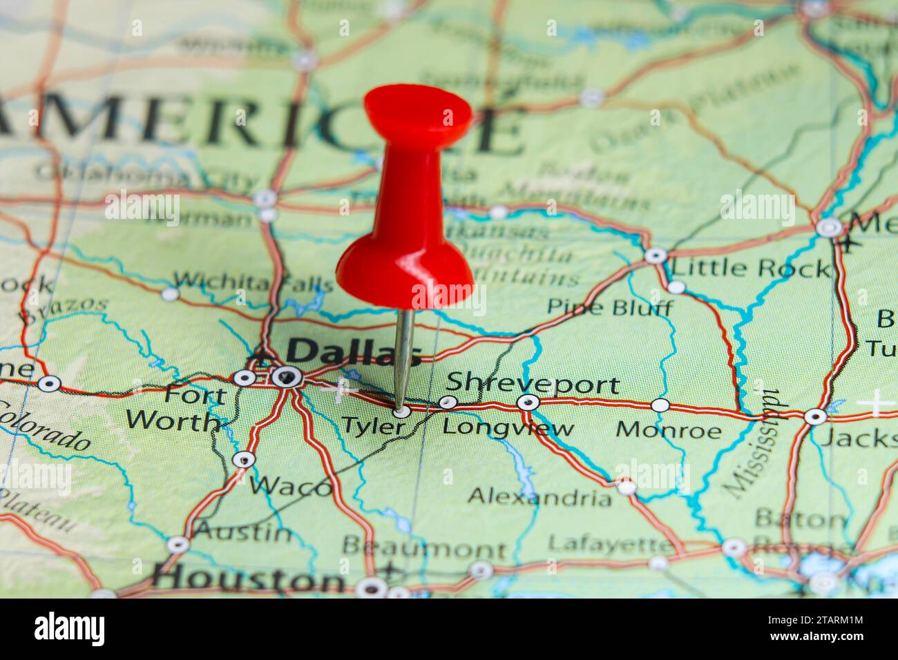 Tyler, Texas pin on map Stock Photo - Alamy