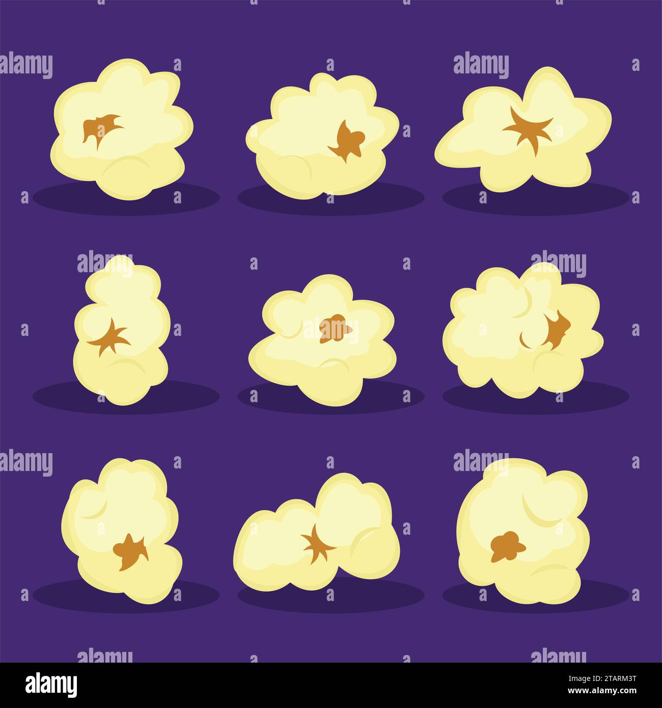 Set of popcorn elements on purple background. Food cinema movie film ...