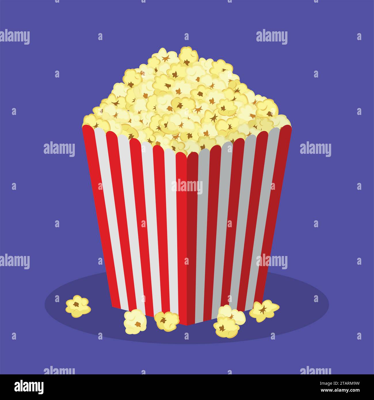 White and red striped paper popcorn bag isolated on background. Classic ...