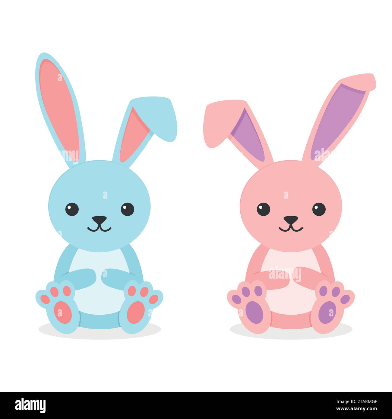Cute rabbits sitting boy and girl isolated on white background. Little ...