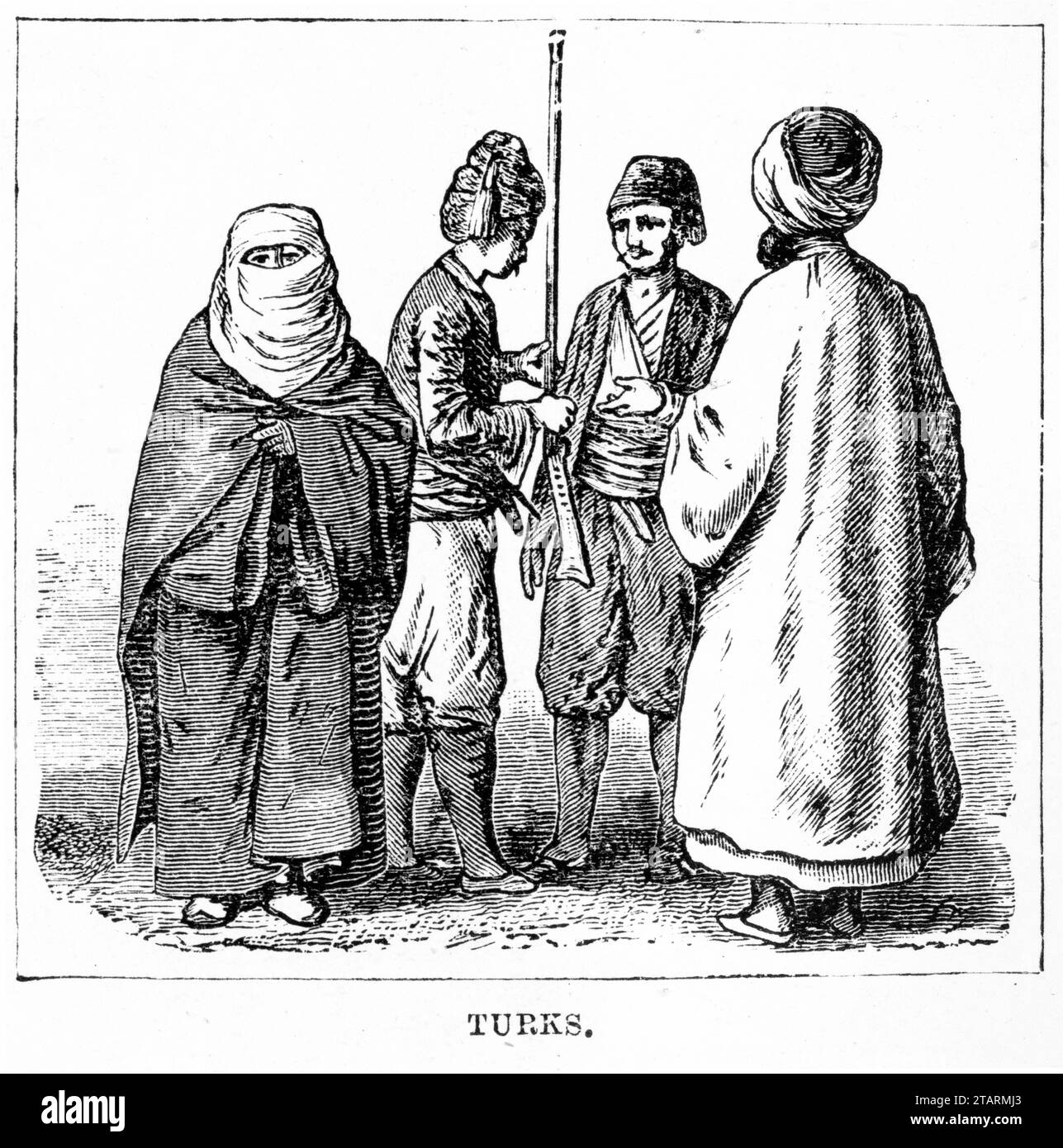 Engraved portrait of a group of Turks in traditional costume. Published ...