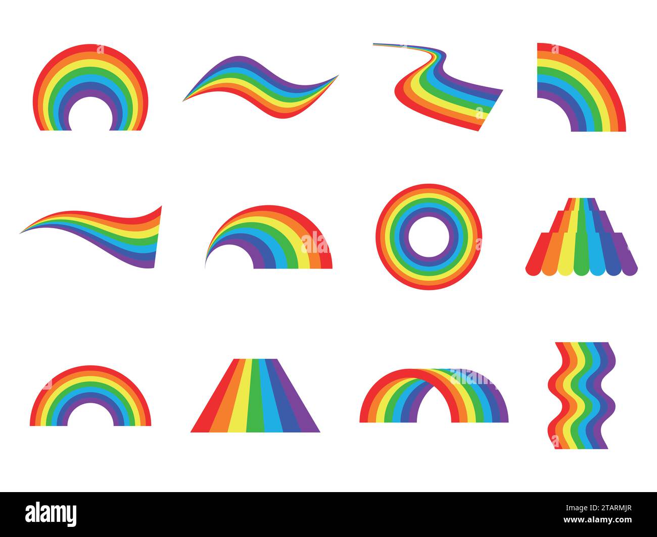 Set of vector rainbows icons isolated on white background. Different abstract shapes. Vector ...