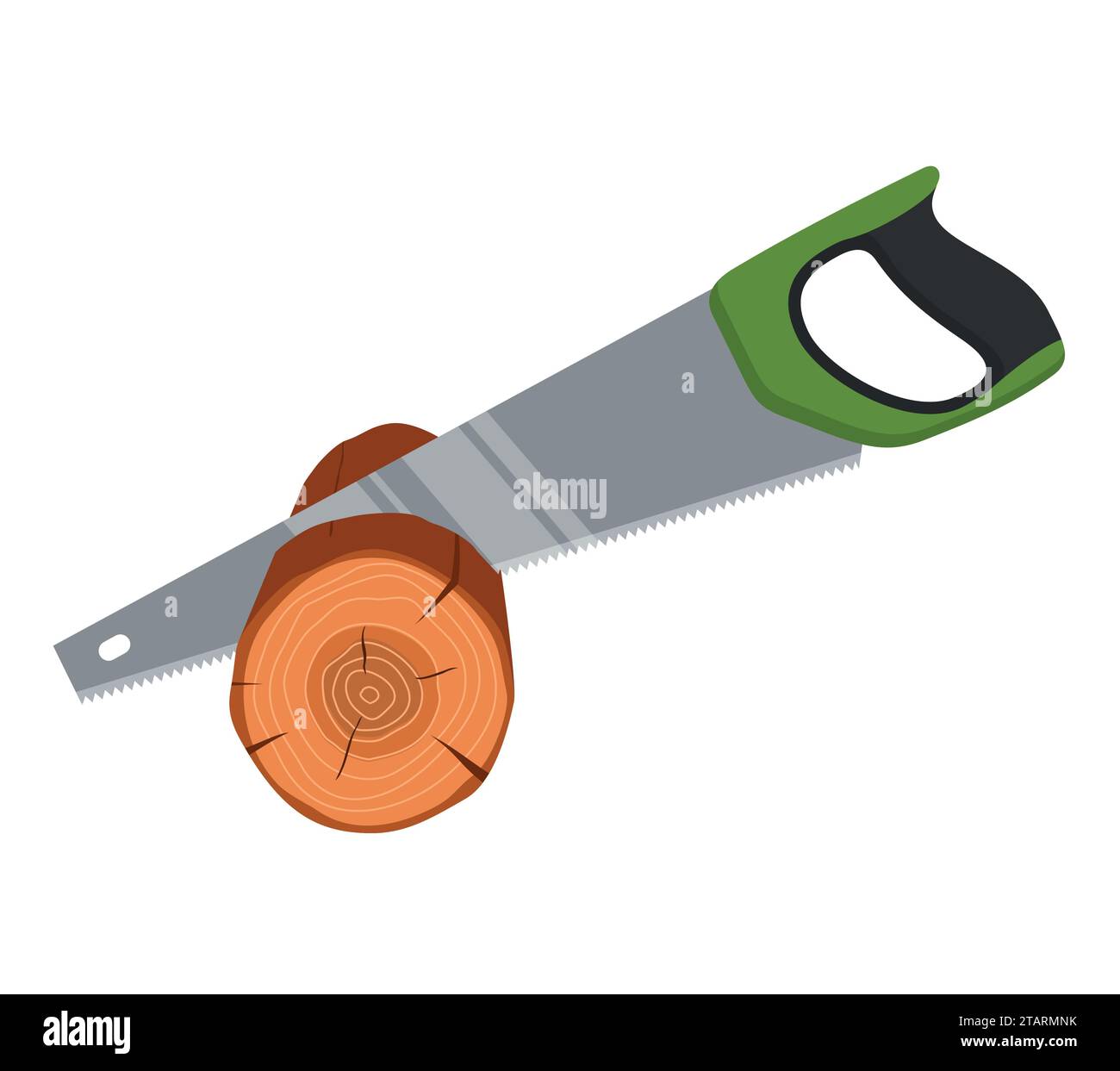 Hand saw sawing wood tree isolated on white background. Tools carpenter ...