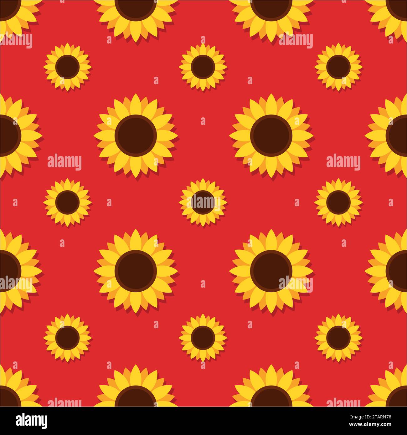 Sunflower with green leaves seamless pattern. Sunflowers on red ...
