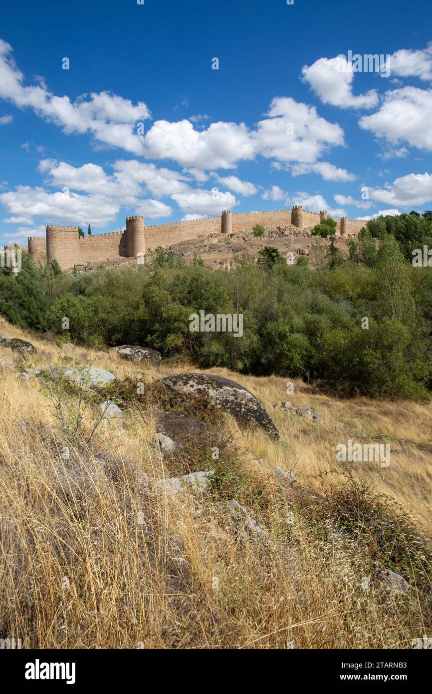 The ramparts and fortifications in the Spanish walled city of Avila in ...