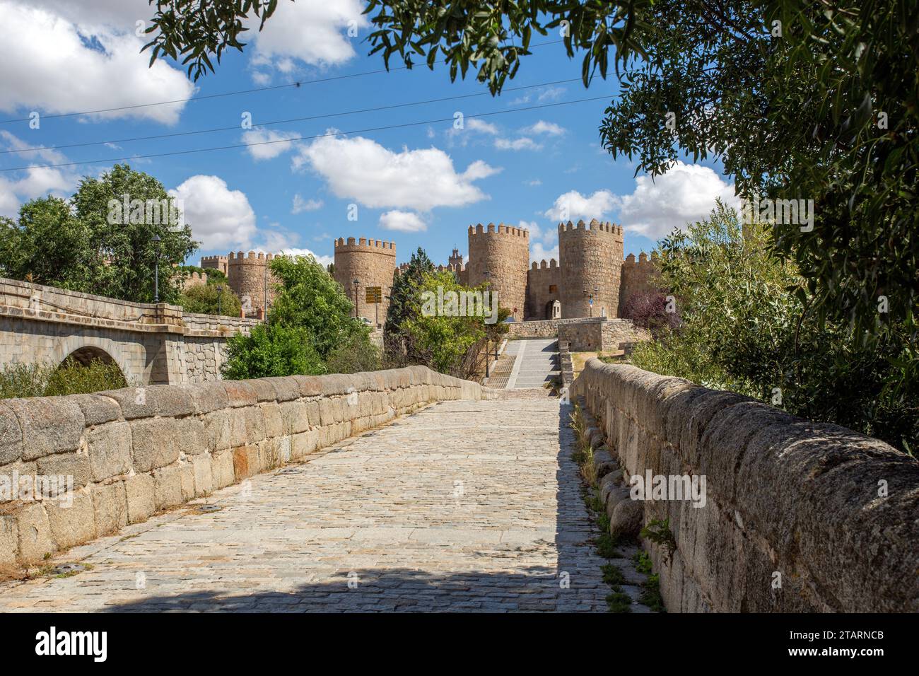 View of the ramparts in the medieval Spanish walled city of Aliva ...