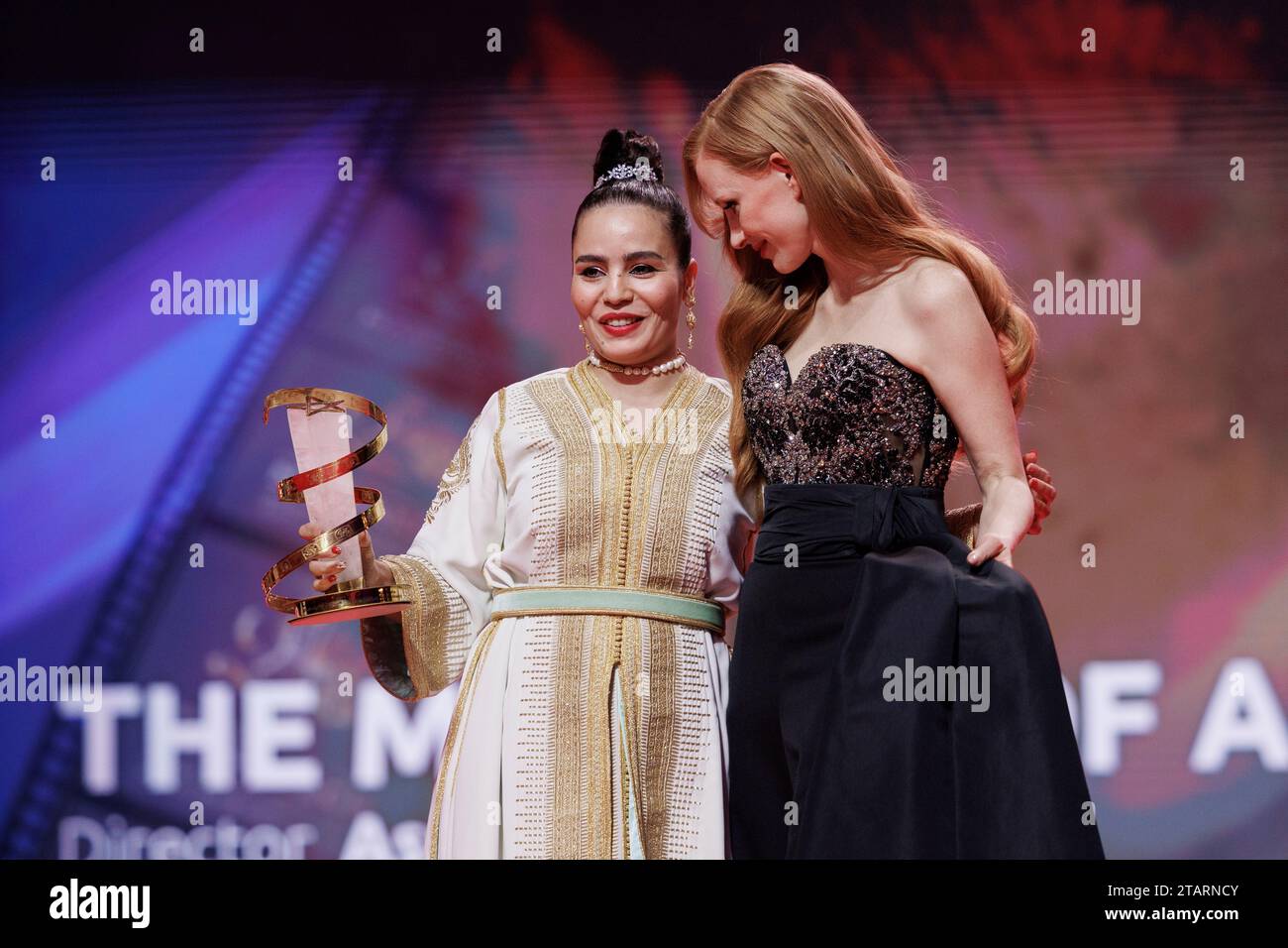 Jessica Chastain and Director Asmae El Moudir, winner of the Etoile de Marrakech Prize for the ...