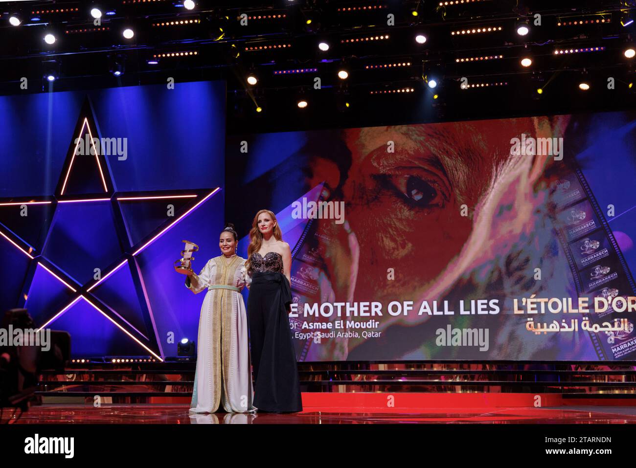 Jessica Chastain and Director Asmae El Moudir, winner of the Etoile de Marrakech Prize for the ...