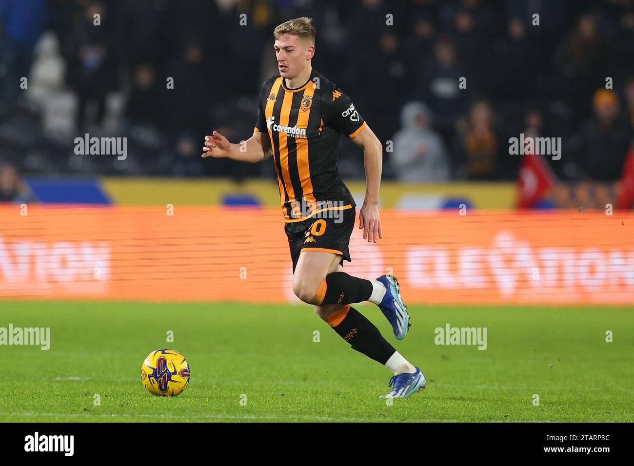 Liam Delap of Hull City during the Sky Bet Championship match Hull City vs Watford at MKM ...
