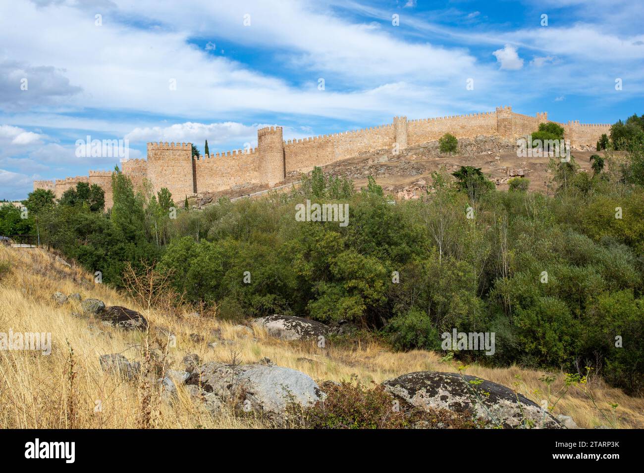 The ramparts and fortifications in the Spanish walled city of Avila in ...