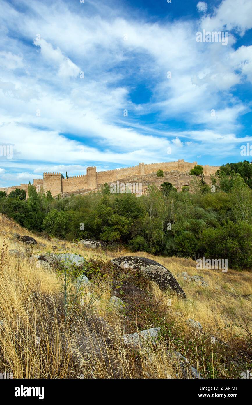 The ramparts and fortifications in the Spanish walled city of Avila in ...