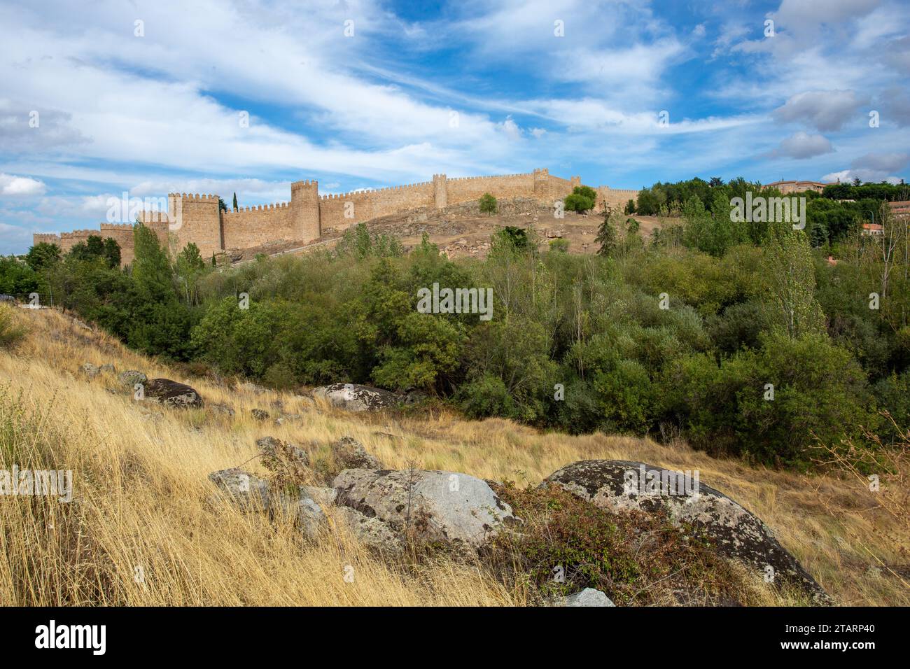 The ramparts and fortifications in the Spanish walled city of Avila in ...