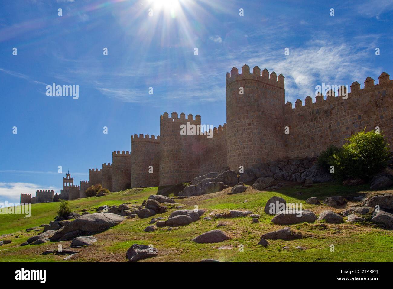 The ramparts and fortifications in the Spanish walled city of Avila in ...