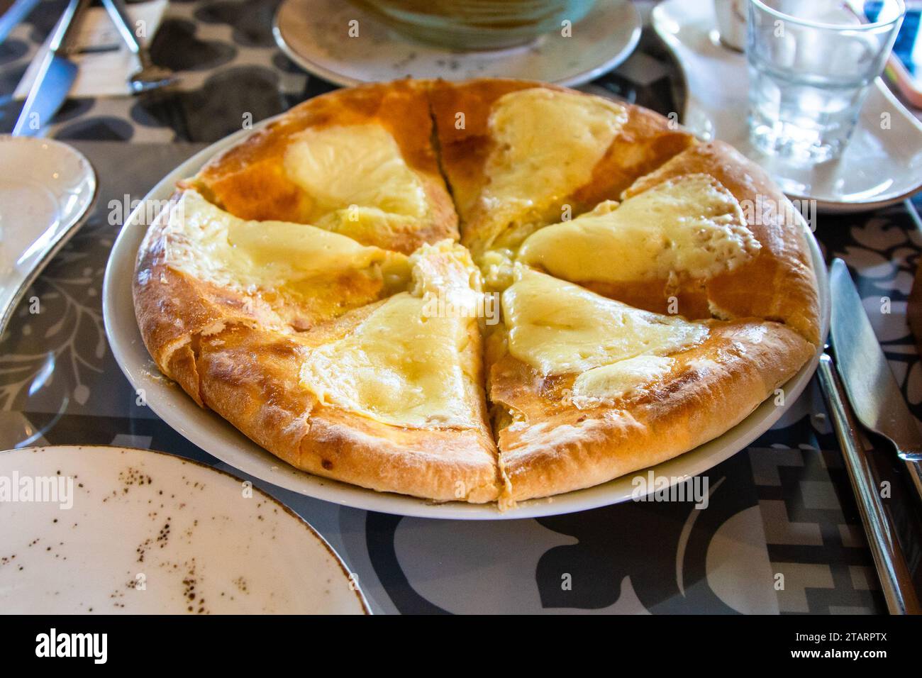 travel to Georgia - Lazian khachapuri (filled cheese pie) in local cafe ...
