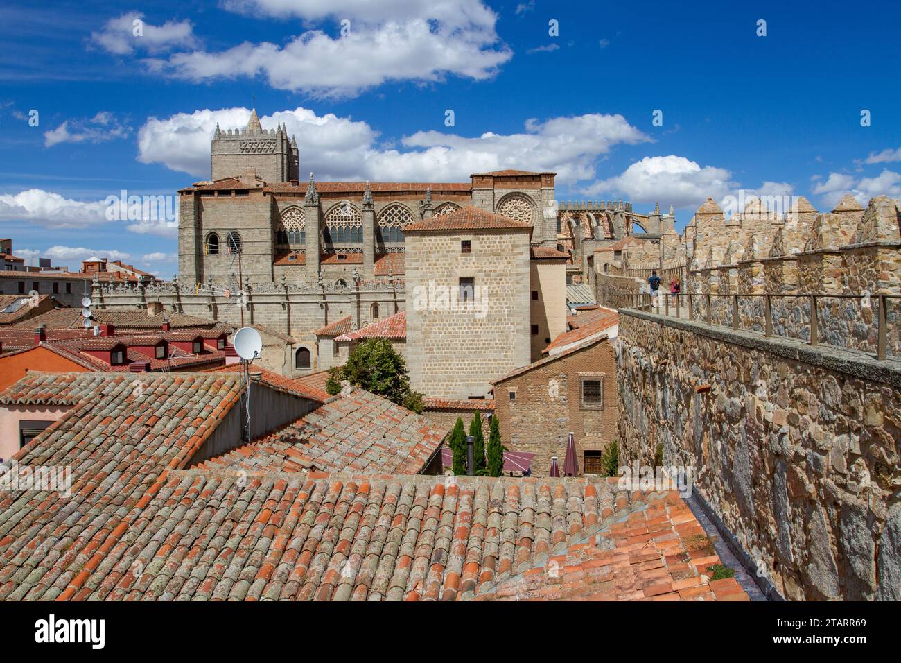 Roof top view of the Catedral de Ávila in the Spanish city of Avila ...